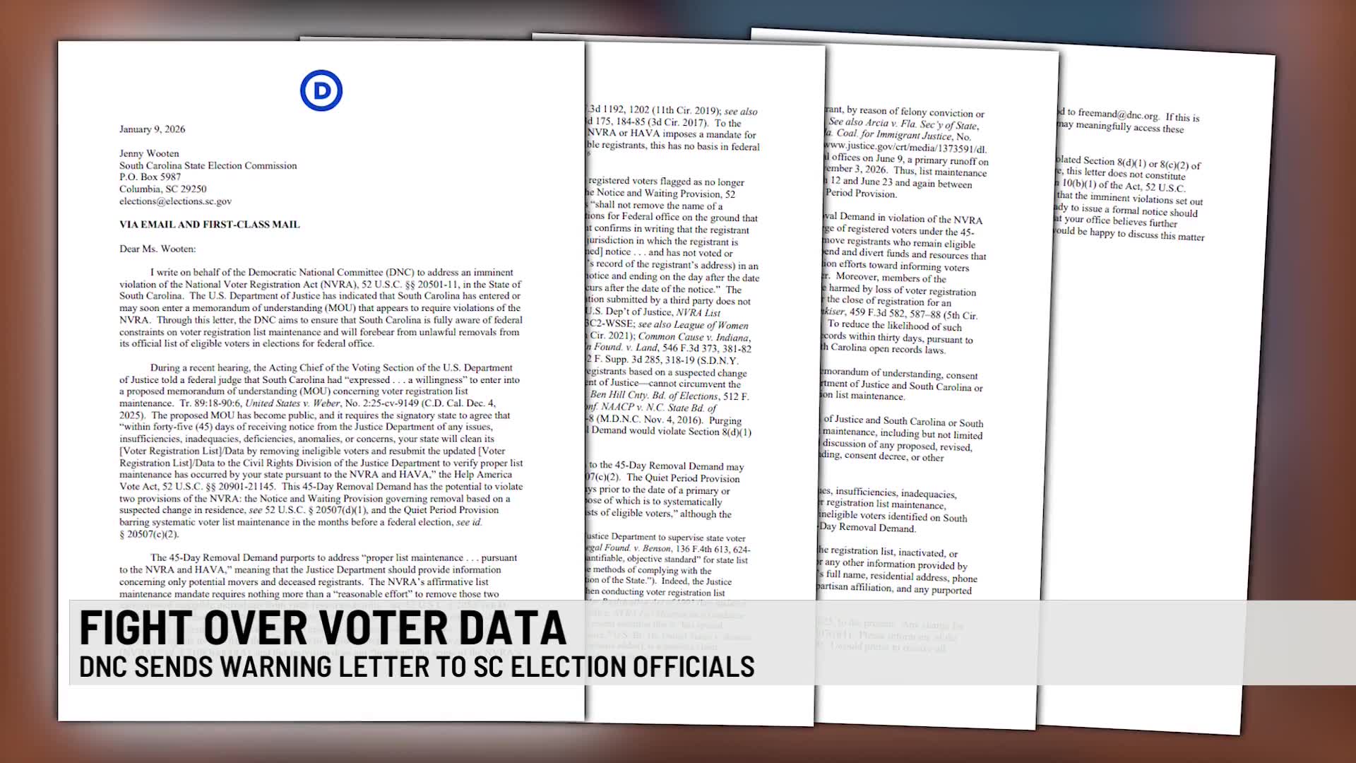 DNC sends warning letter to SC election officials about voter data ...