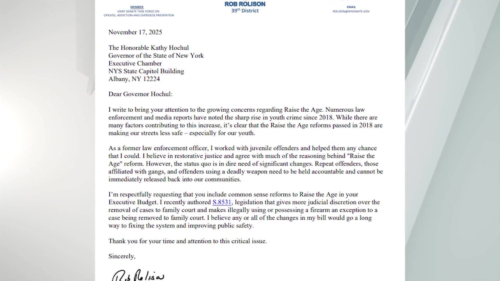 NY Senator would like changes made to the state’s Raise the Age law ...